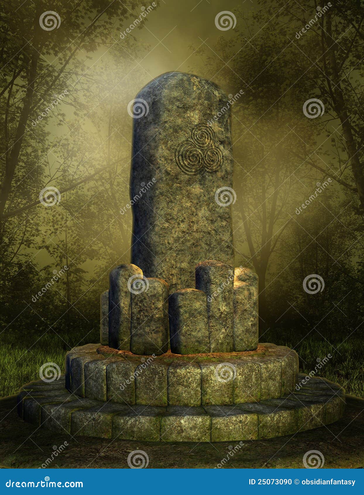Stone altar in a forest stock illustration. Illustration of grass ...