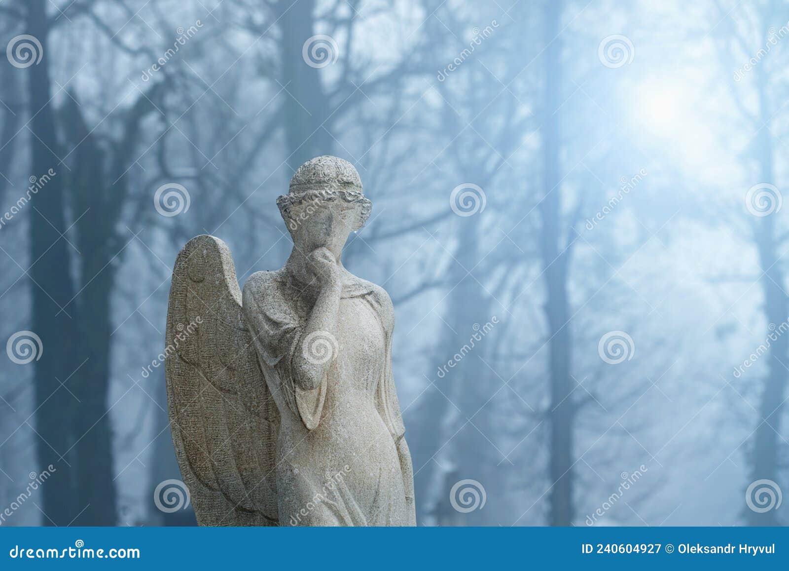 Stone Angel on a Light, Foggy Background Stock Image - Image of faith ...