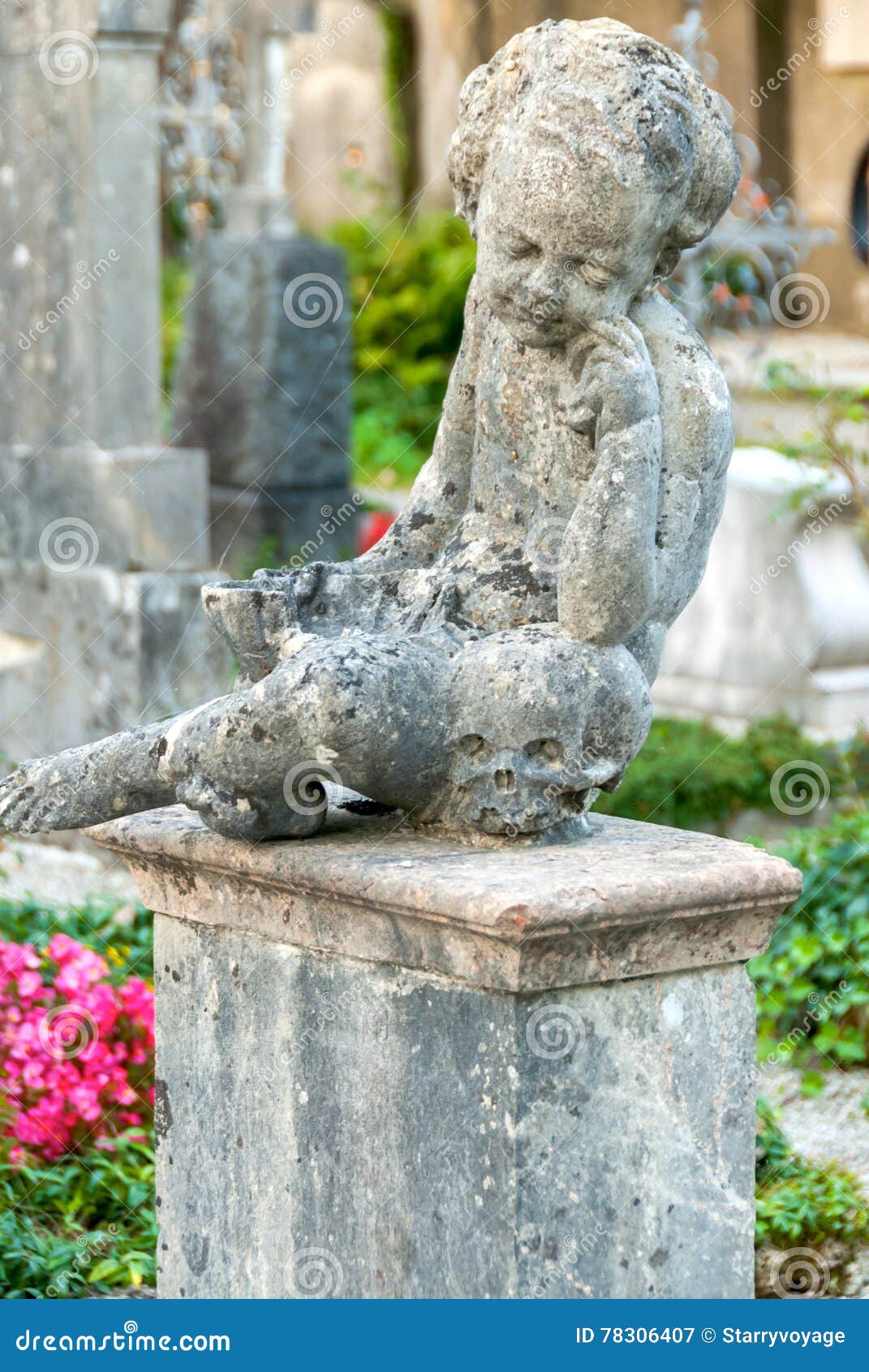 Stone Angel Statue in Ancient Cemetery Stock Image - Image of religious ...