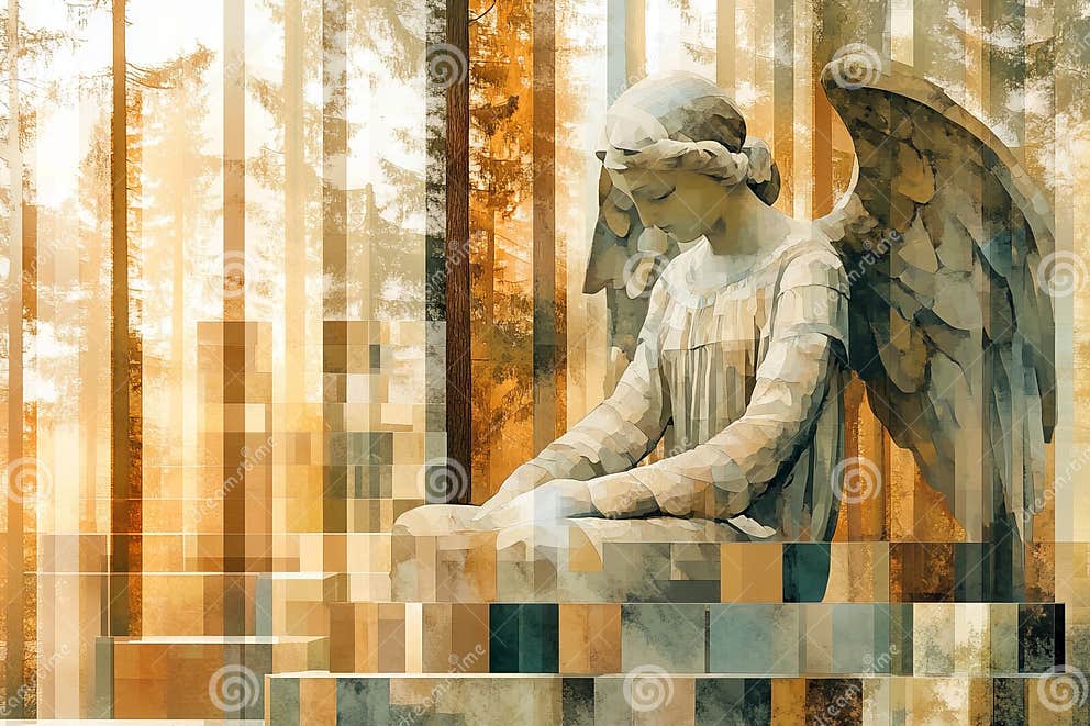 Stone Angel Statue in a Forest Setting. Stock Illustration ...