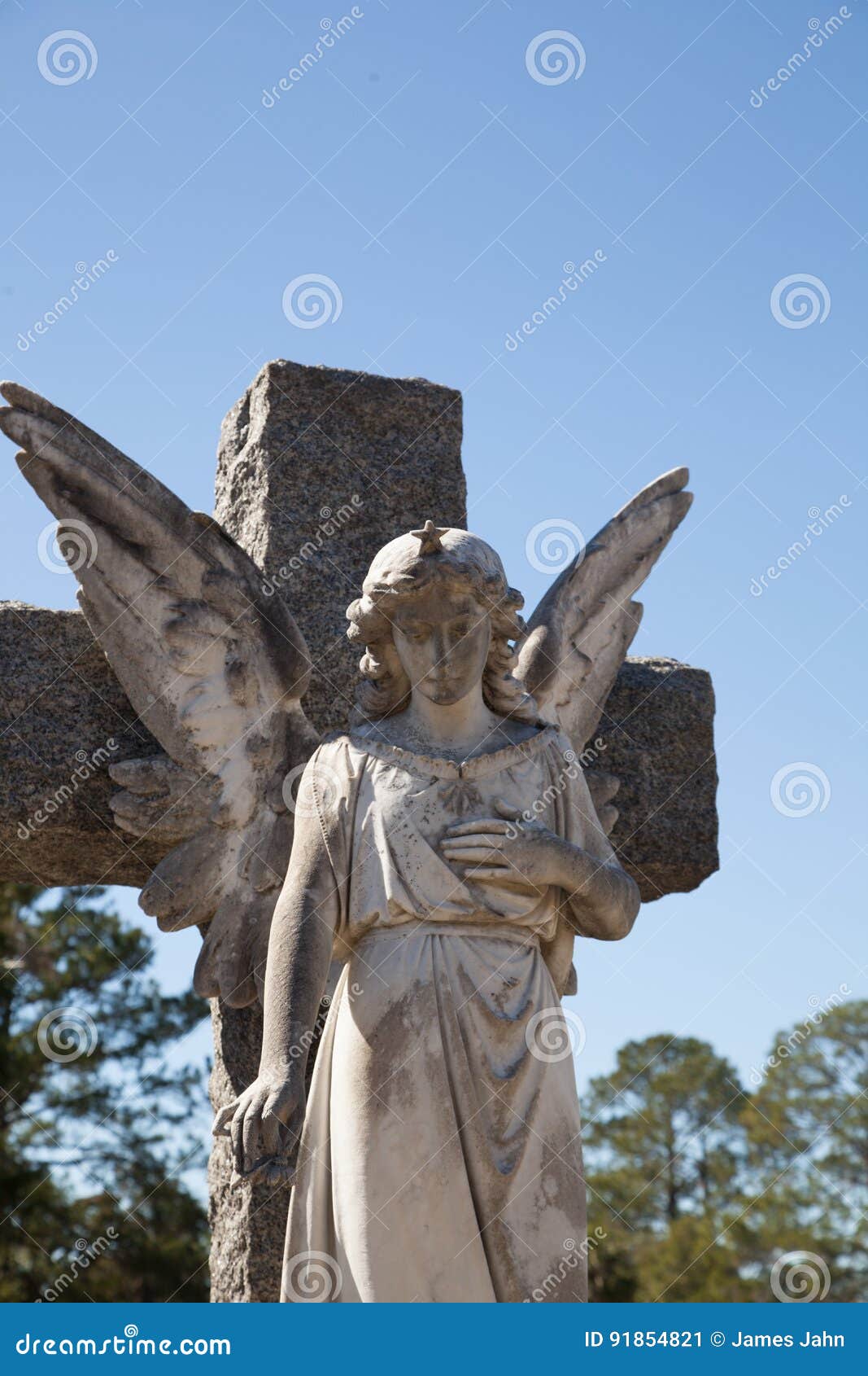 Stone Angle at a Grave Site. Stock Image - Image of grave, blue: 91854821