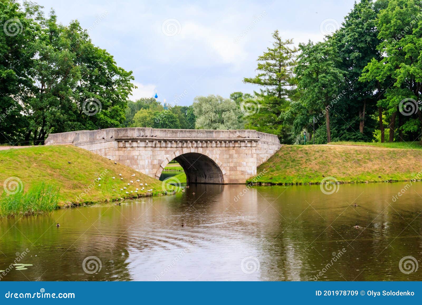 Stone Arch Bridge Across Lake in Gatchina, Russia Stock Image - Image ...