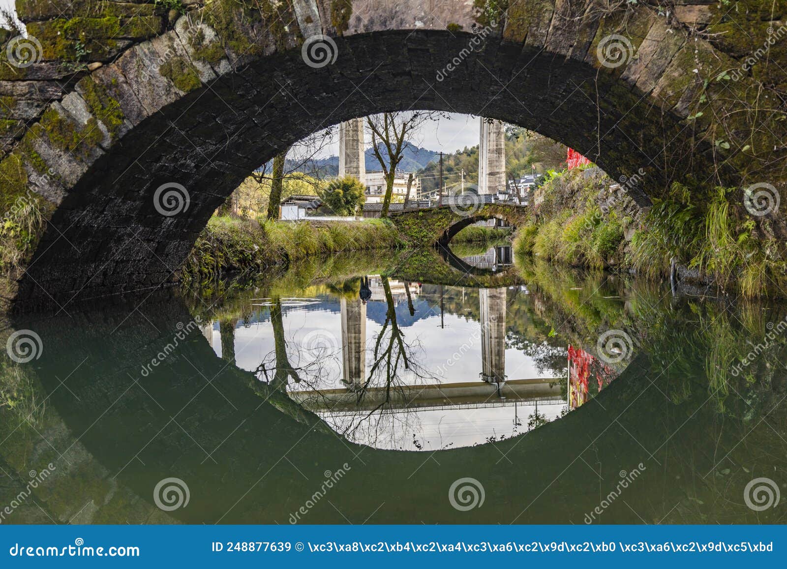 The Stone Arch Bridge Over the River Stock Image - Image of plant ...