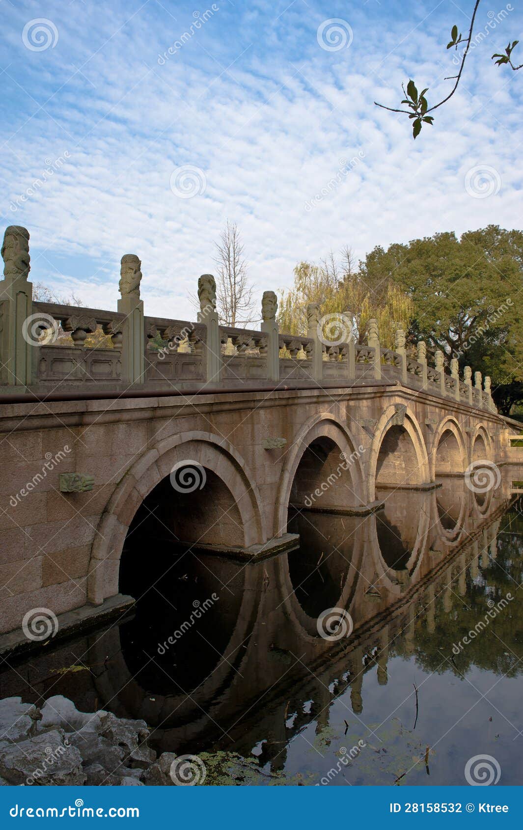 Stone Arch Bridge Reflection in Pond Stock Photo - Image of ancient ...