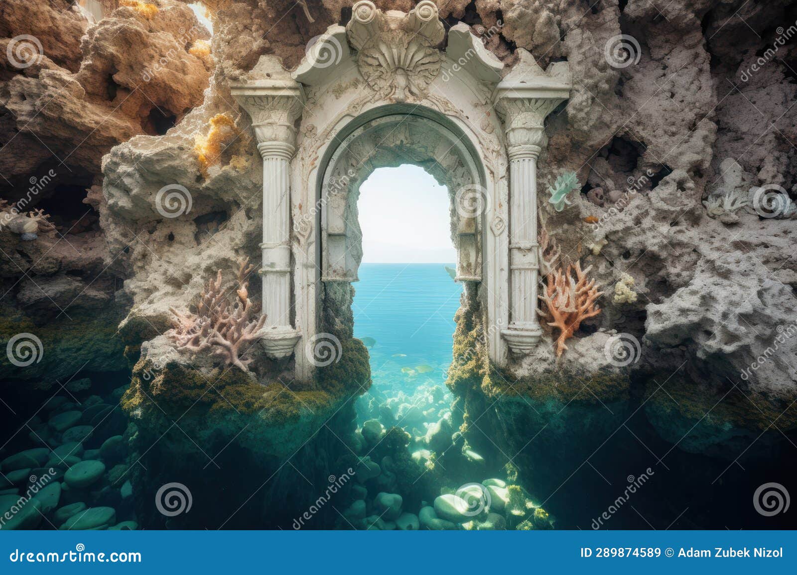 A Stone Arch with a Coral Reef in the Water Stock Illustration ...
