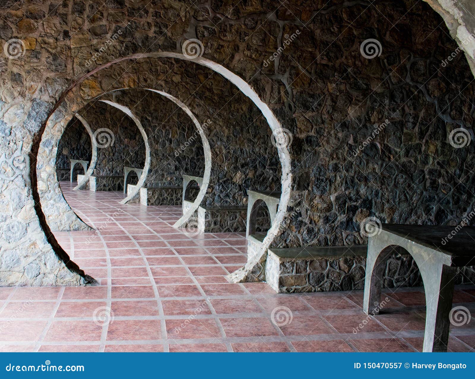 Stone Arch Cottage Hallway stock image. Image of design - 150470557