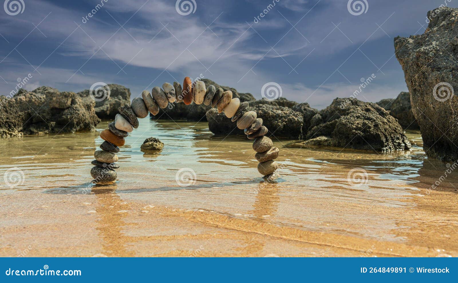 Stone Arch Made of Pebbles on the Beach Stock Image - Image of tourism ...