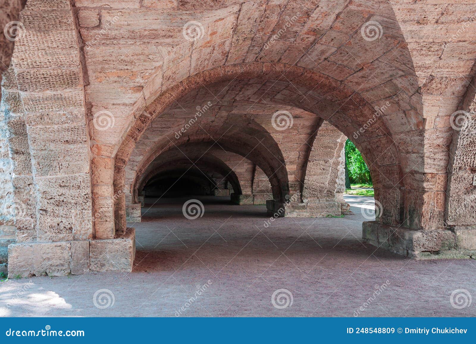 Stone Arch Made of Red Stone with Columns Stock Image - Image of ...