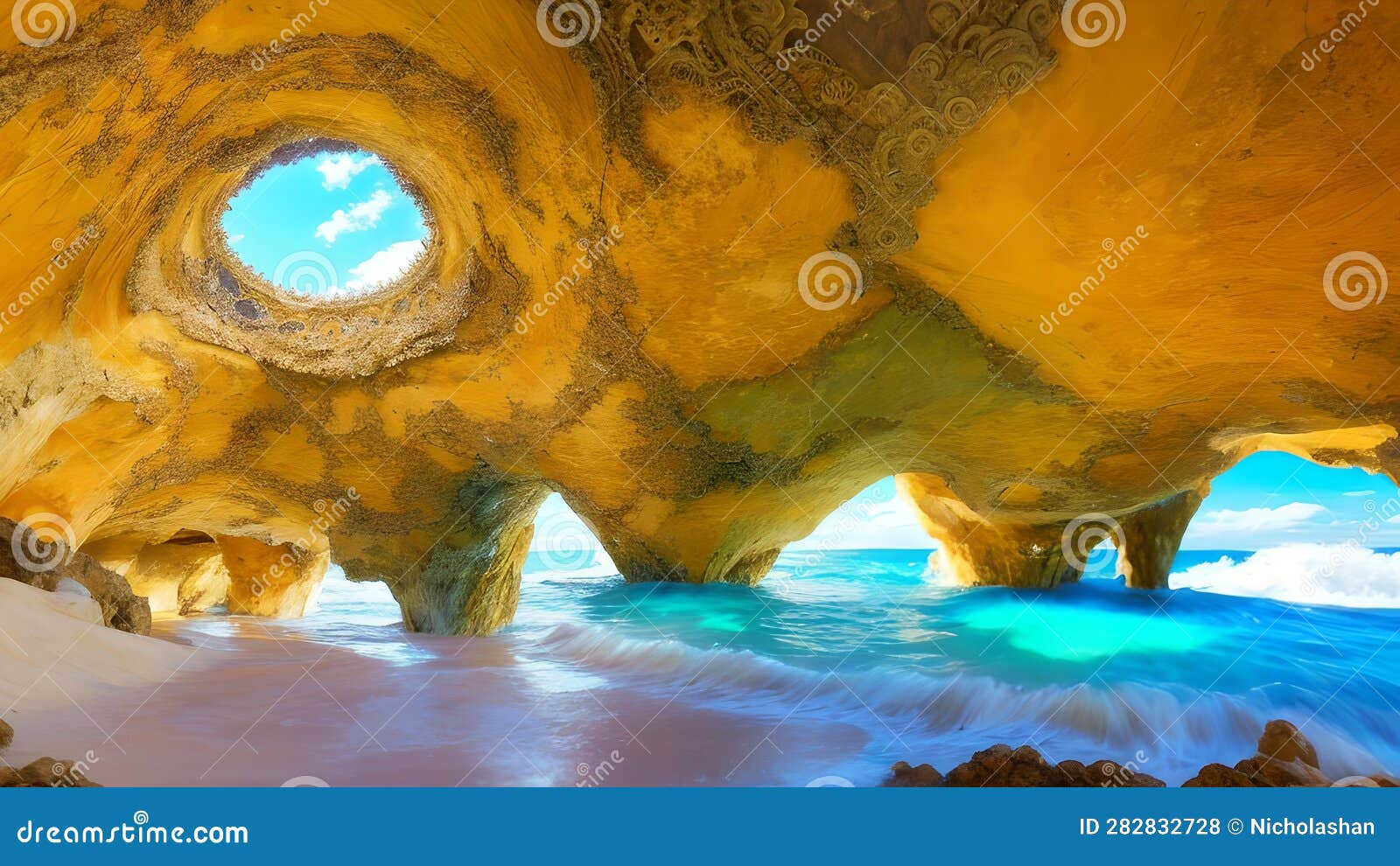 Stone Arch with Red Pebble at the Top at the Beach Stock Illustration ...