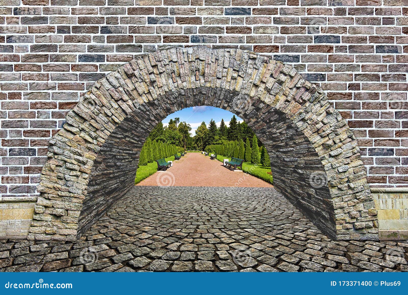 Stone arch in the wall stock photo. Image of arch, gothic - 173371400
