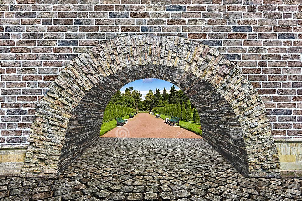 Stone arch in the wall stock photo. Image of arch, gothic - 173371400
