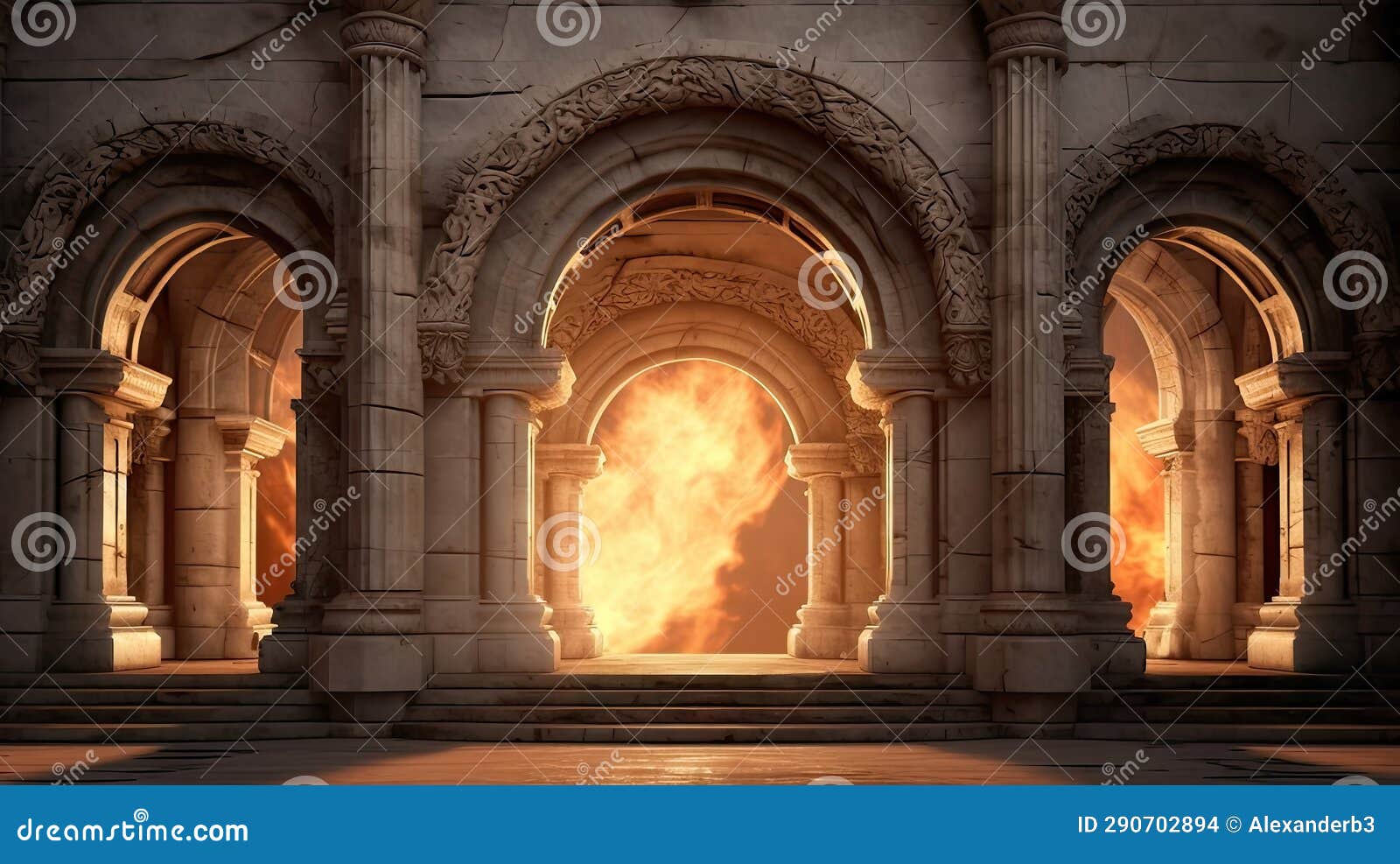 Stone Arches with Flames. Embracing the Essence of Ancient Classic ...