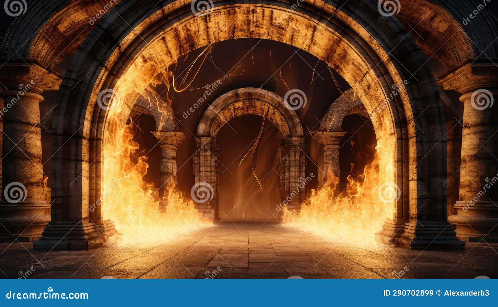 Stone Arches with Flames. Embracing the Essence of Ancient Classic ...