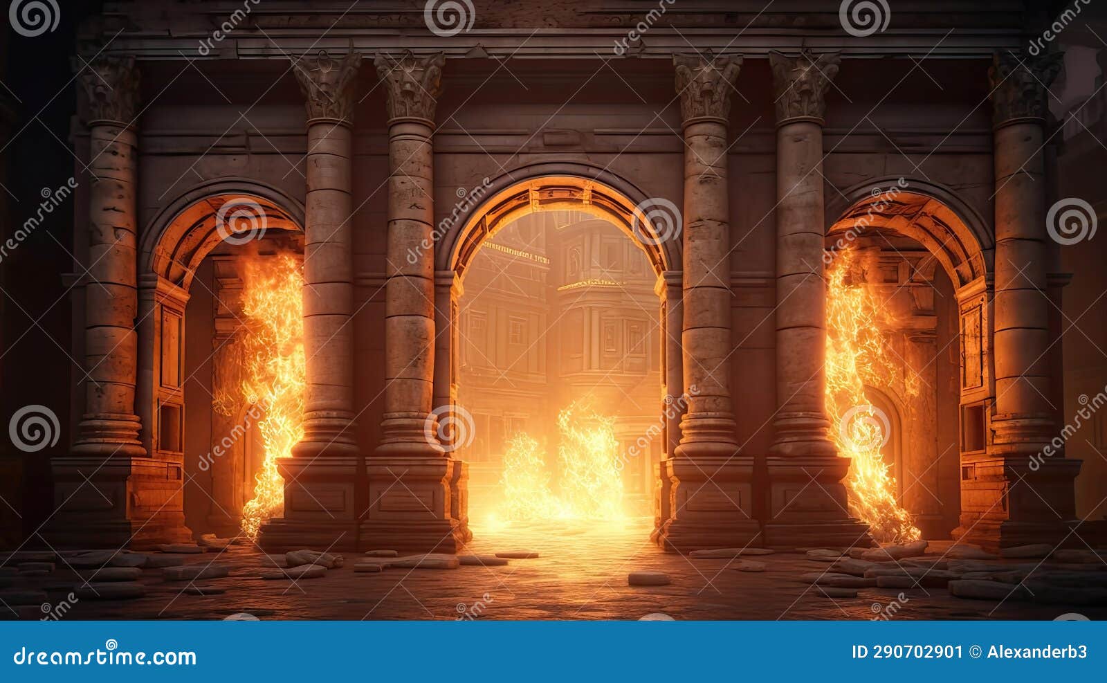 Stone Arches with Flames. Embracing the Essence of Ancient Classic ...