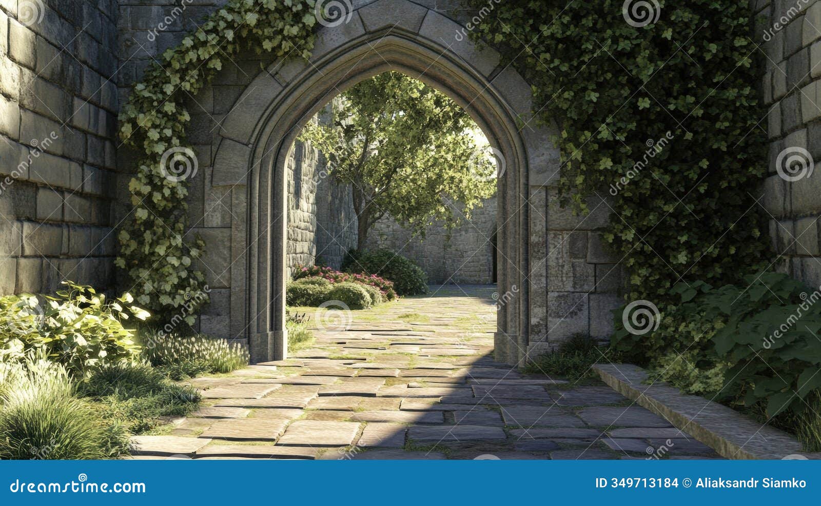 Stone Archway Leading into the Courtyard of a Medieval Castle Stock ...