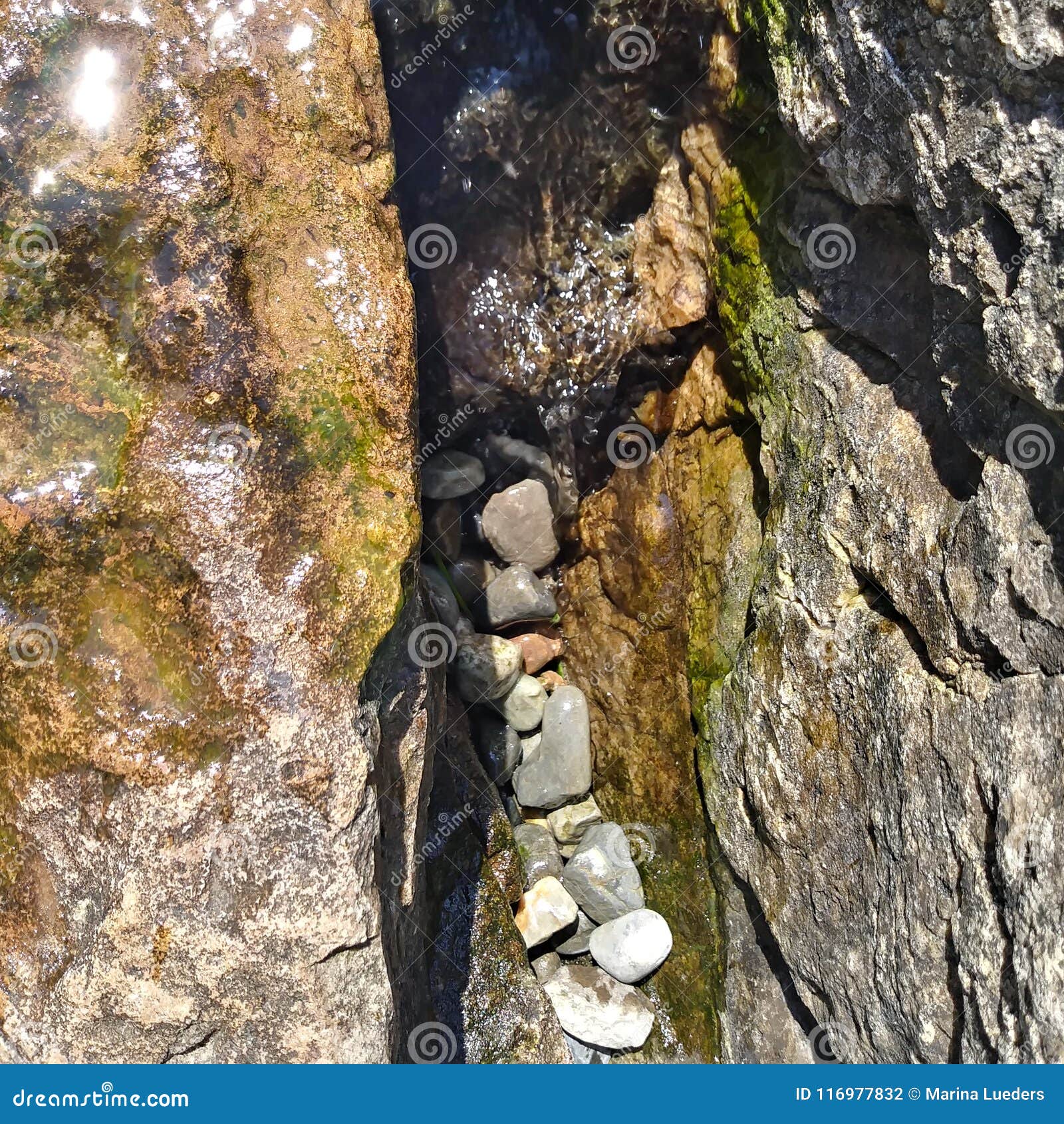 Water Falling from Rocks Over Pebbles Details Closeup Stone Art Stock ...