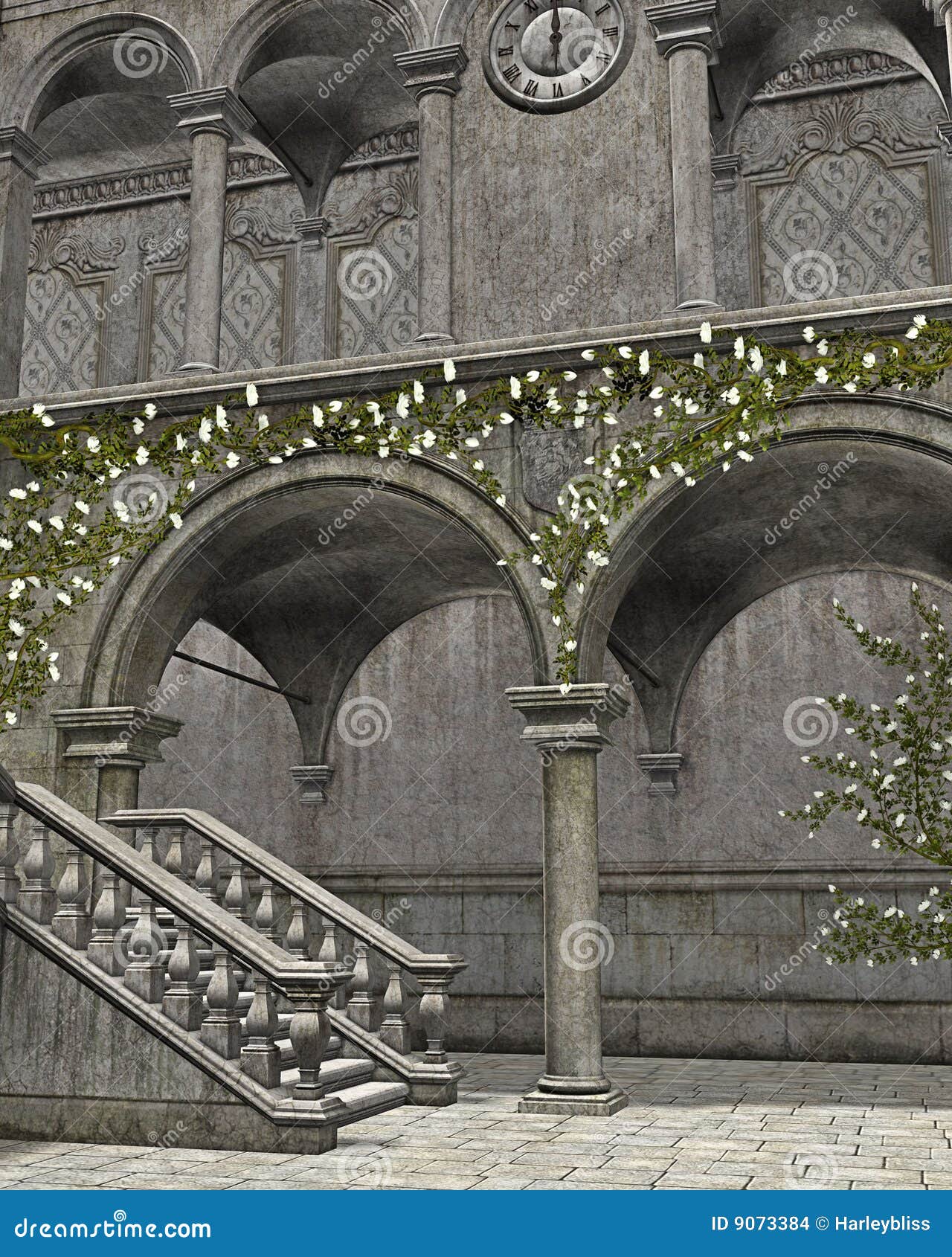 A stone atrium stock illustration. Illustration of rose - 9073384