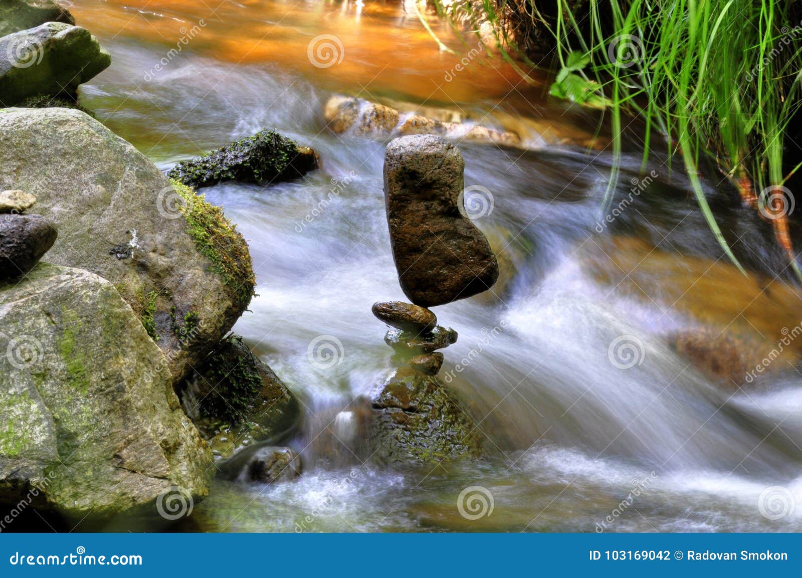 Stone Balancing by the River Stock Photo - Image of gravity ...