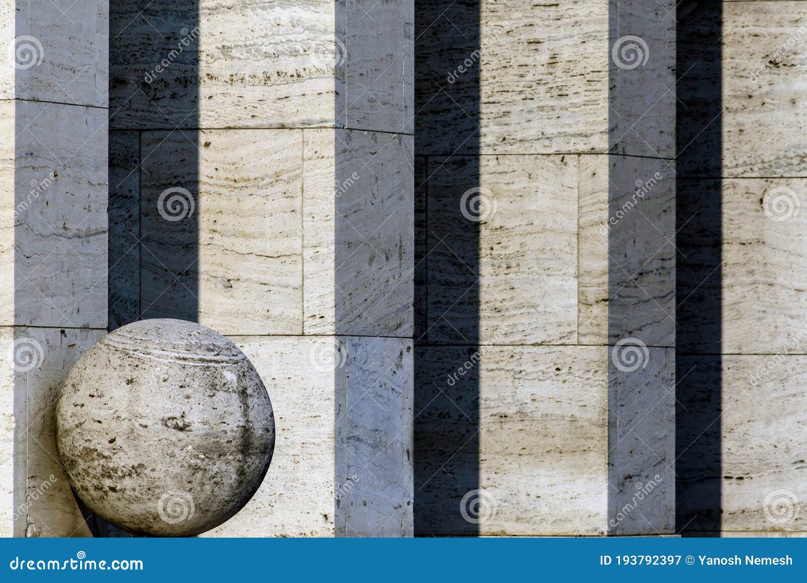 Stone Ball in Front of a Row of Columns Stock Image - Image of daylight ...