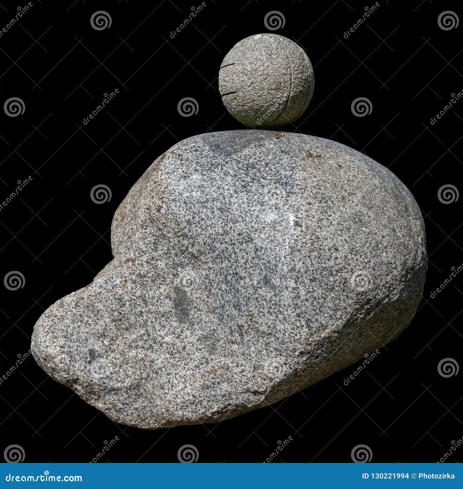 Stone Ball on Rock Pedestal Stock Photo - Image of isolated, gray ...