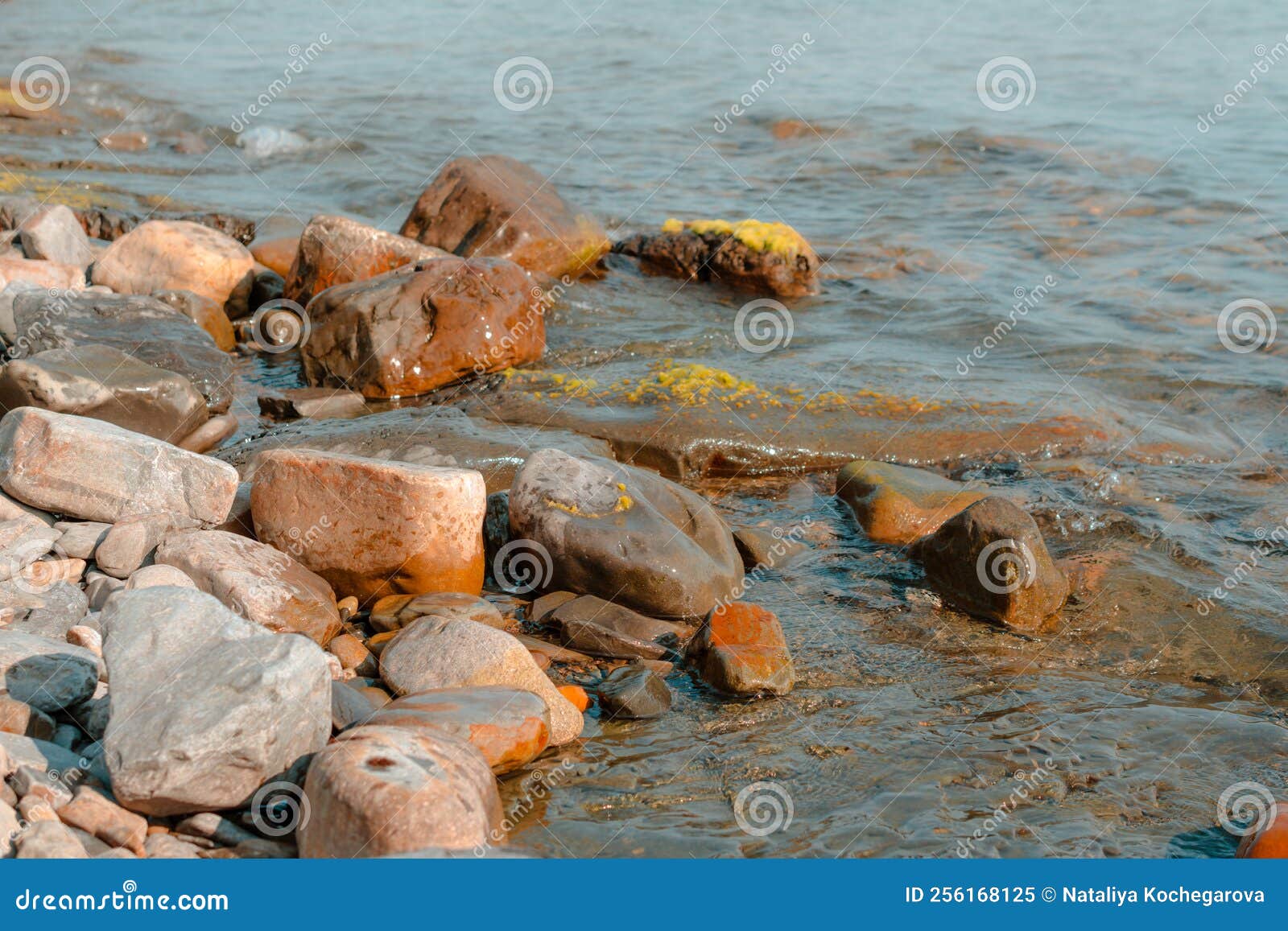 A Stone Beach with Large Rocks at Sunset. Background with a Stone ...