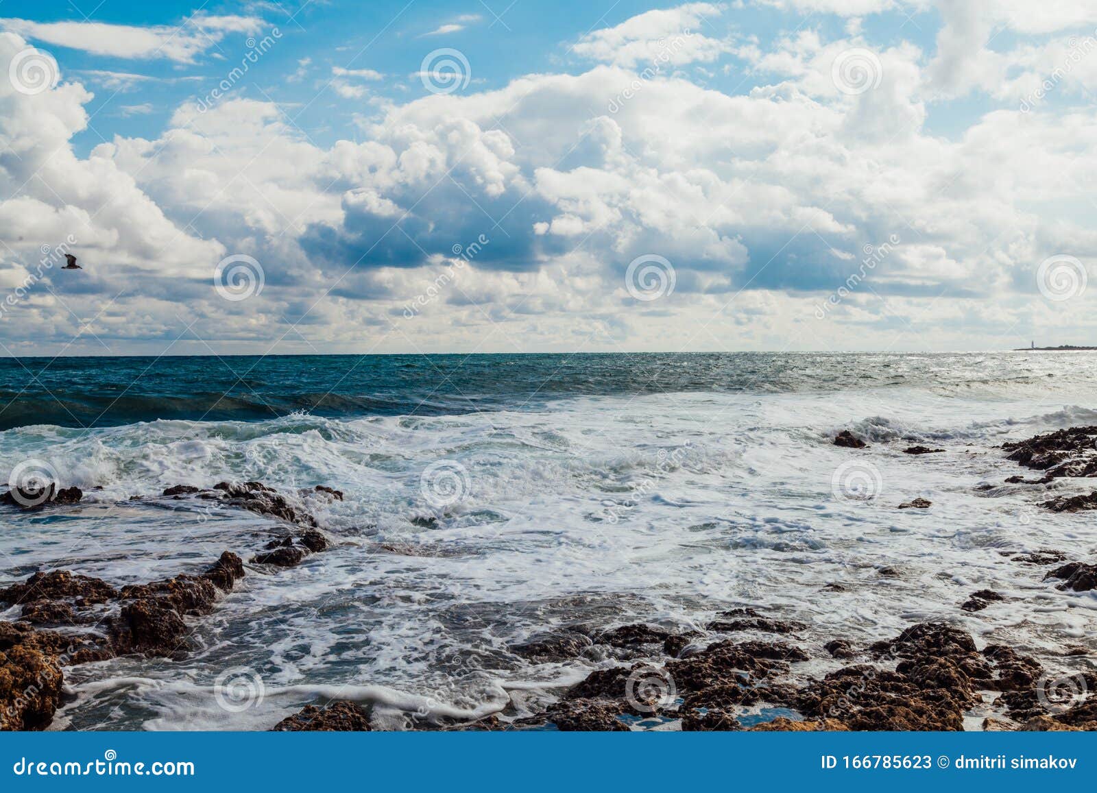 The Stone Beach Ocean Wave Sky with Clouds Stock Image - Image of ...