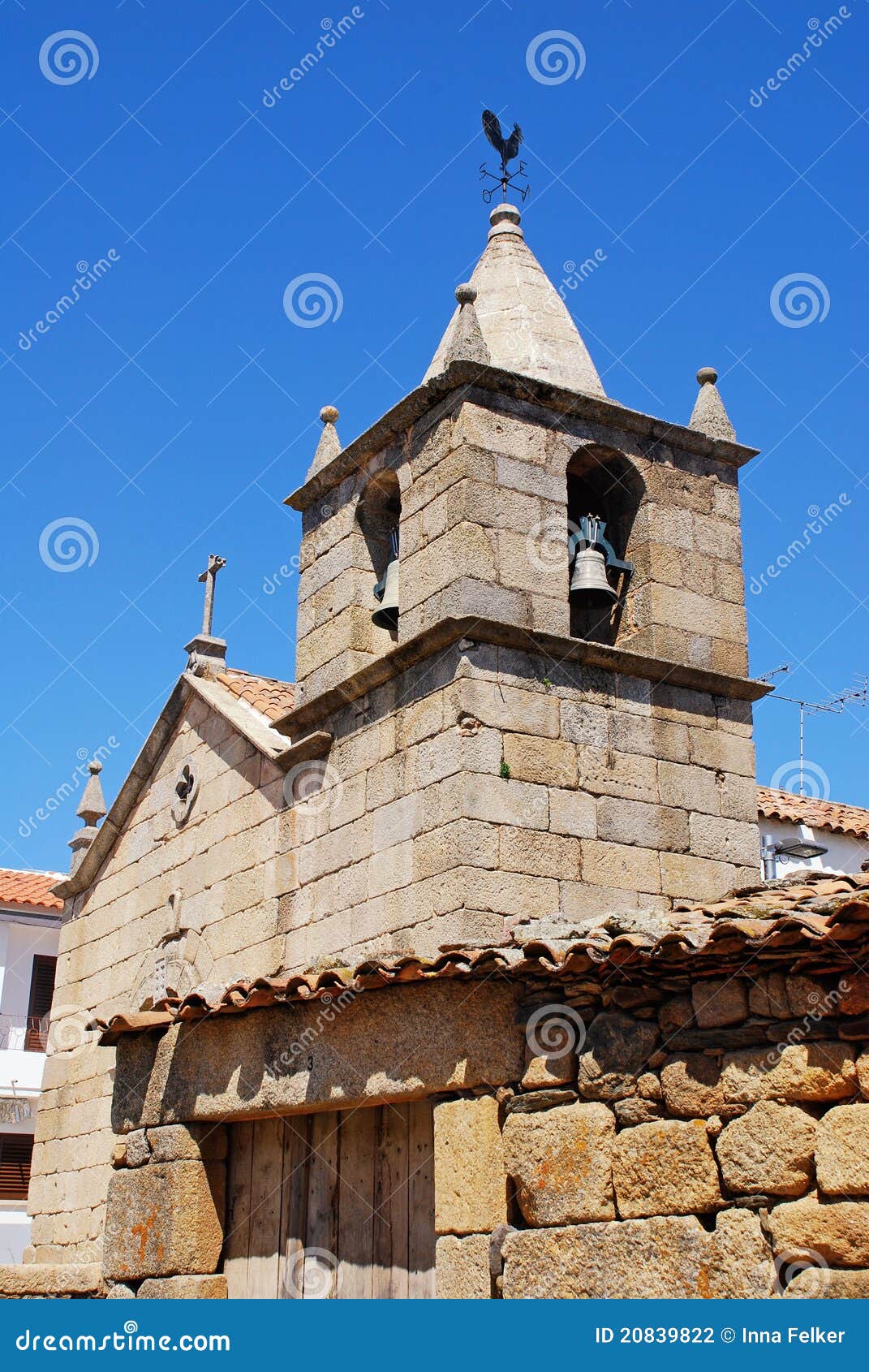 Stone Bell Tower with Weathercock Stock Photo - Image of sunlight ...