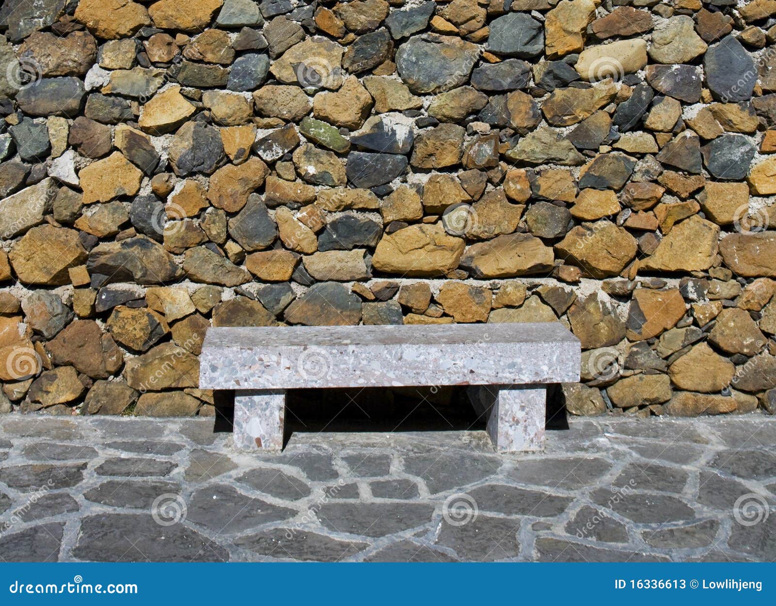 Stone Bench Against Stone Wall Stock Image - Image of chinese, alone ...