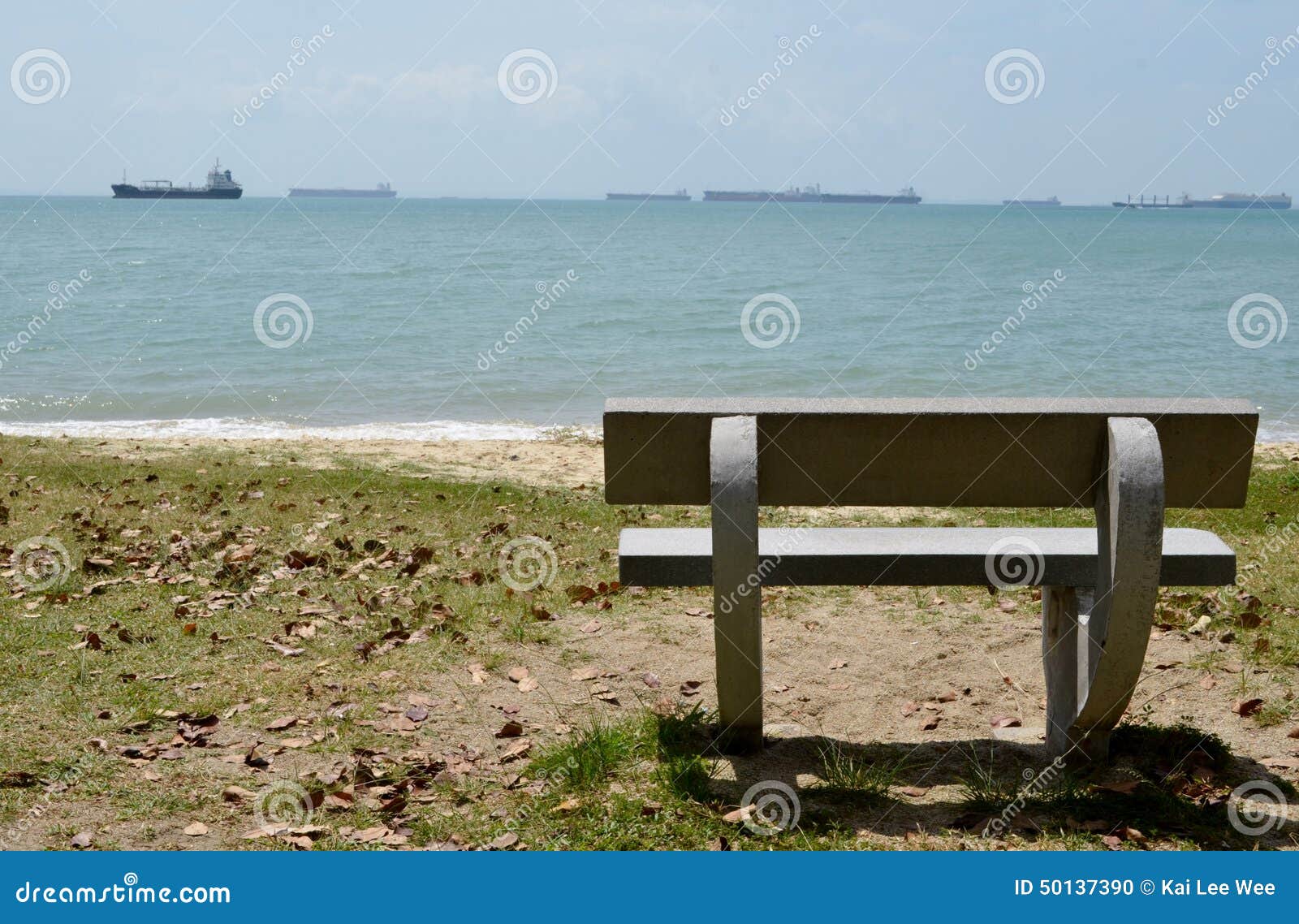Stone bench facing sea stock photo. Image of chair, coast - 50137390