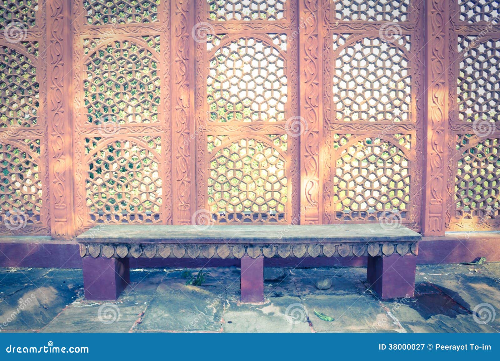 Stone Bench with Indian Style Wall. Stock Image - Image of empty ...