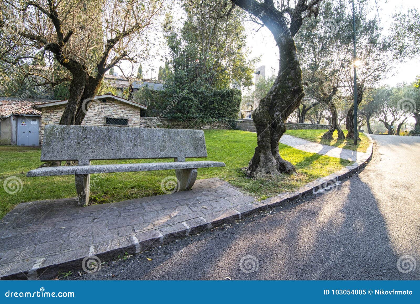 Stone bench in a park stock image. Image of landscape - 103054005