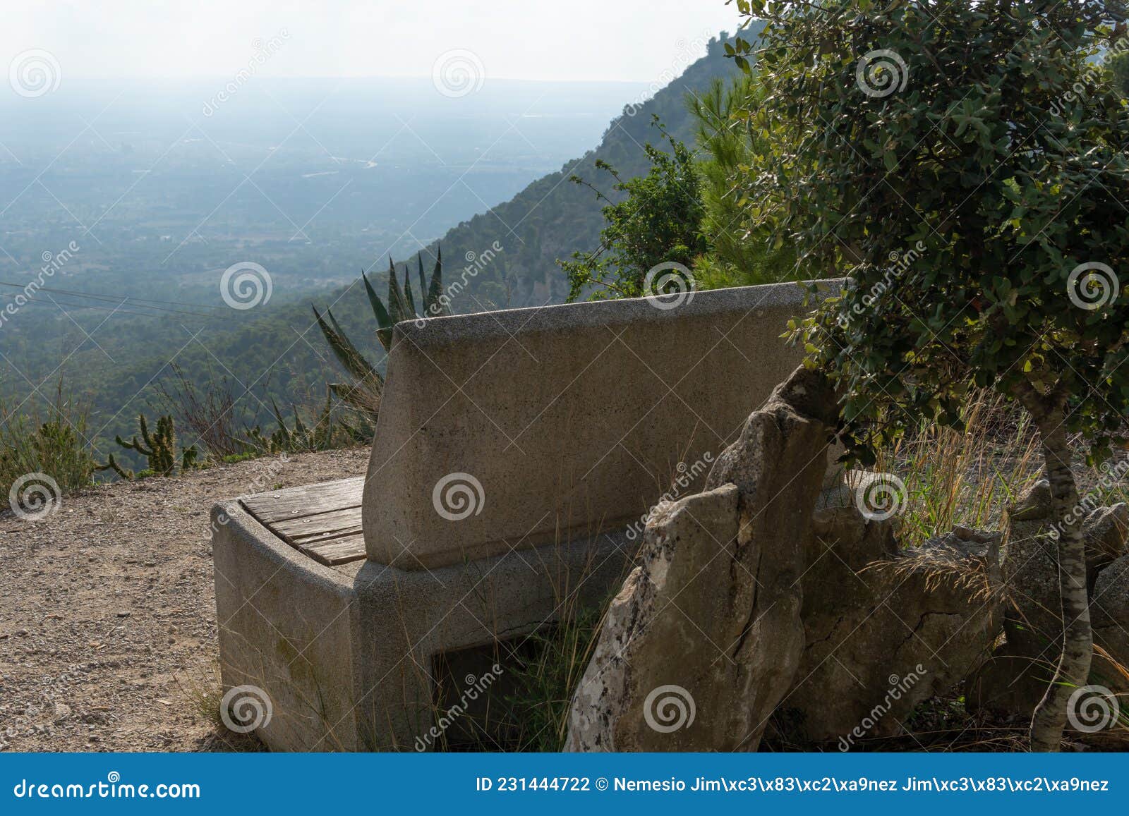 Stone Bench in a Mountanious Mediterranean Landscape Stock Photo ...