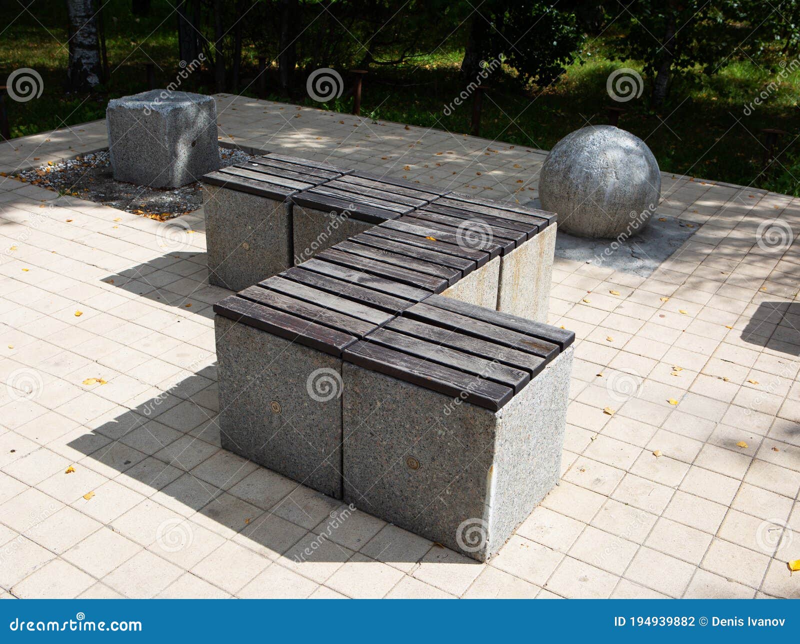 Stone Bench for Recreation in the Park Stock Photo - Image of bush ...