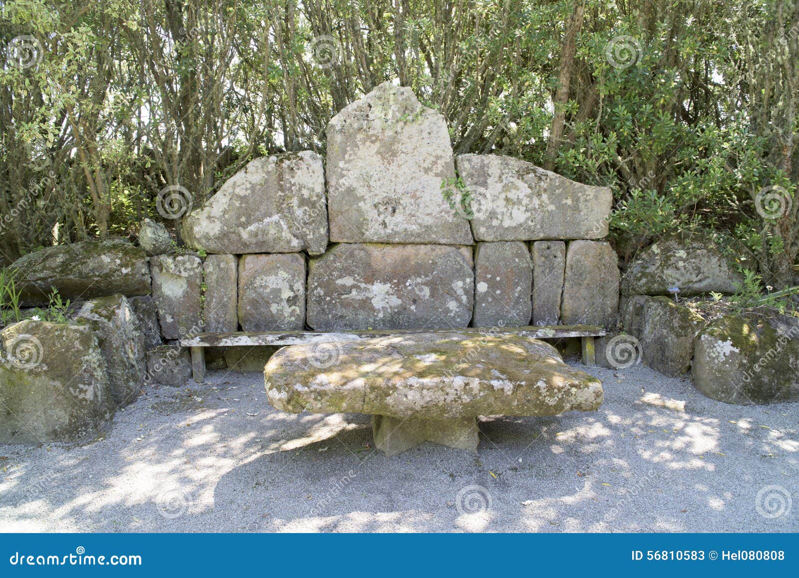 Stone bench and table stock image. Image of shaded, patio - 56810583