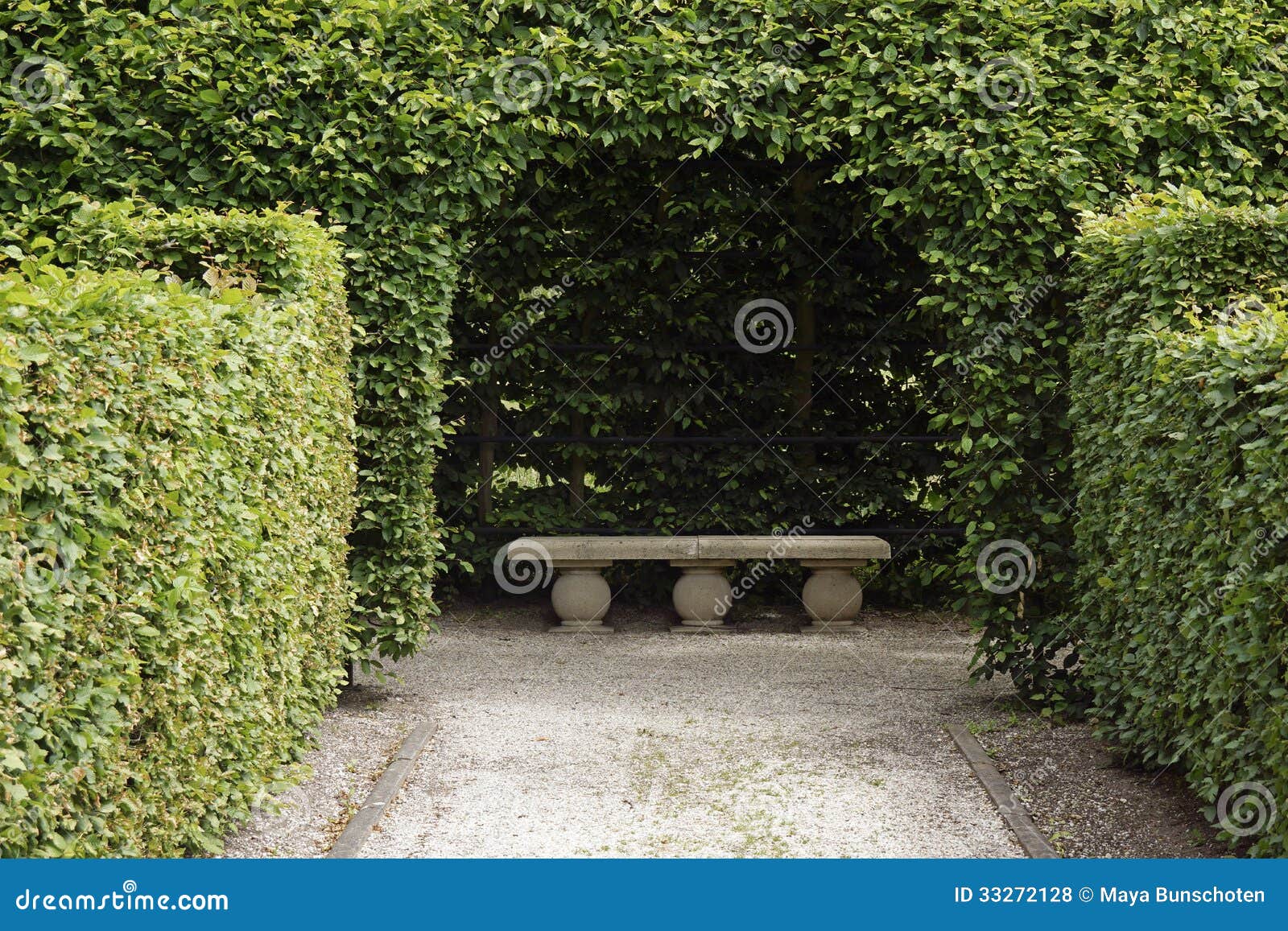 Stone bench under an arch stock photo. Image of landscape - 33272128