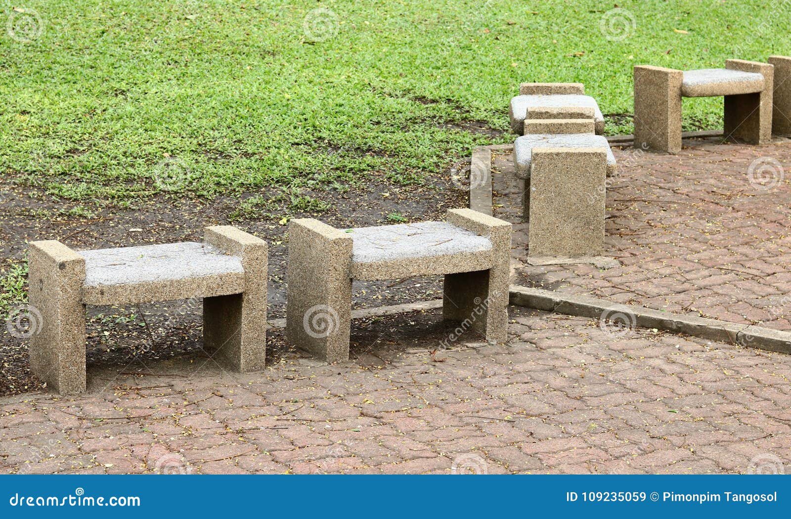 Stone benches seats stock image. Image of park, hedges - 109235059