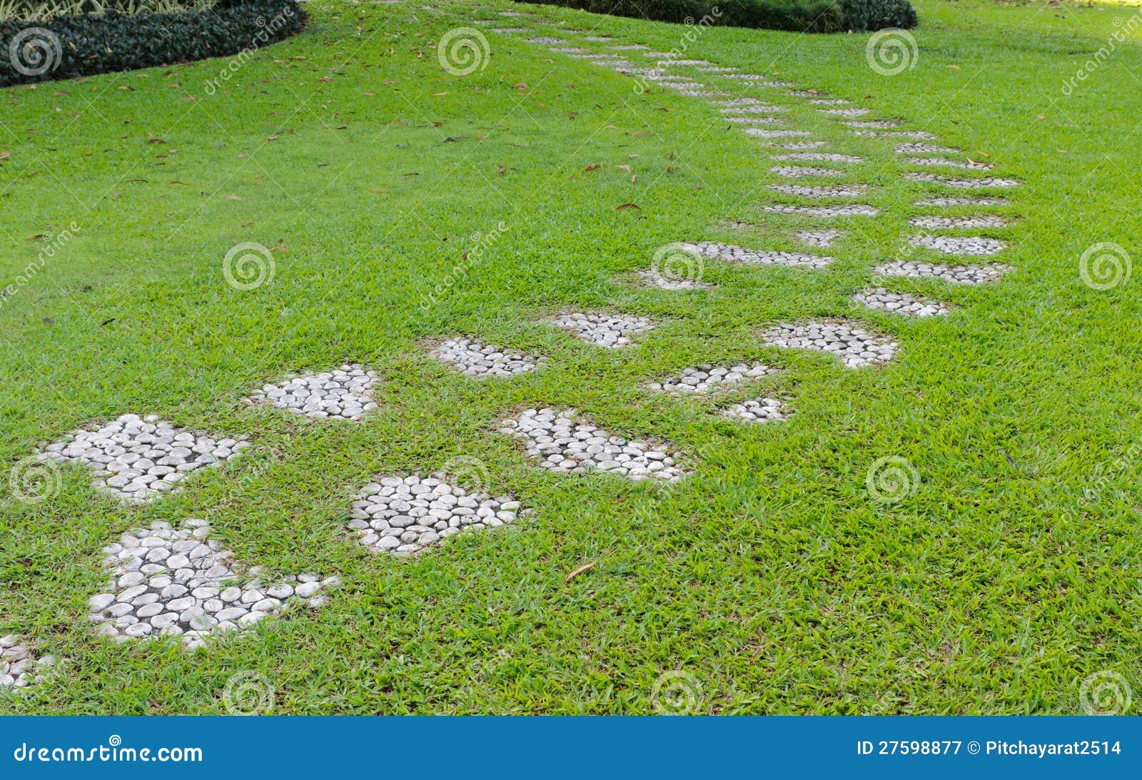 The Stone Block Walk Path in Garden Stock Image - Image of lawn, floor ...