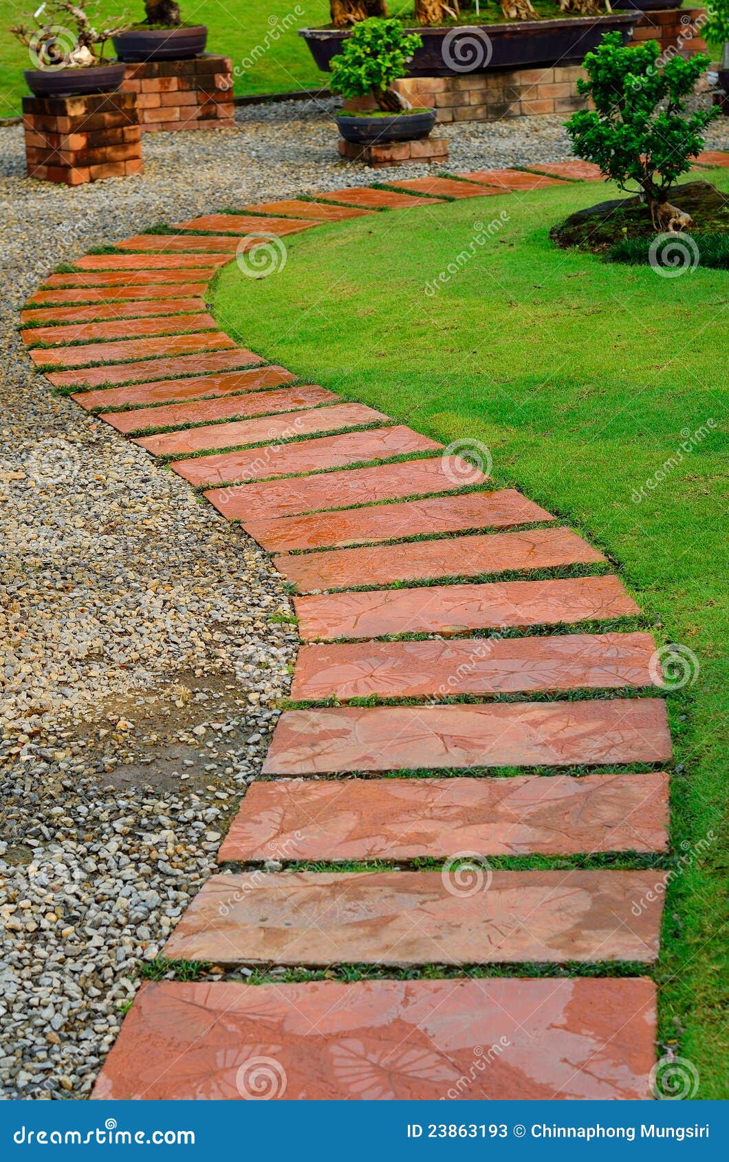 The Stone Block Walk Path in the Park Stock Image - Image of sidewalk ...