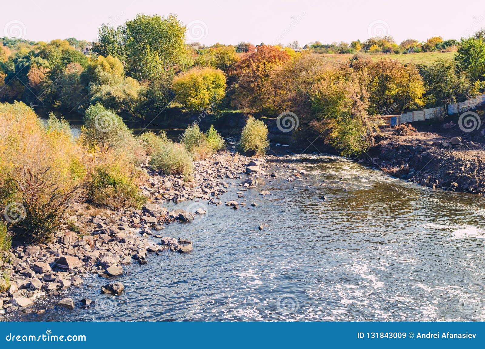 Stone Blocks in a River Surrounded by Trees Stock Image - Image of rock ...
