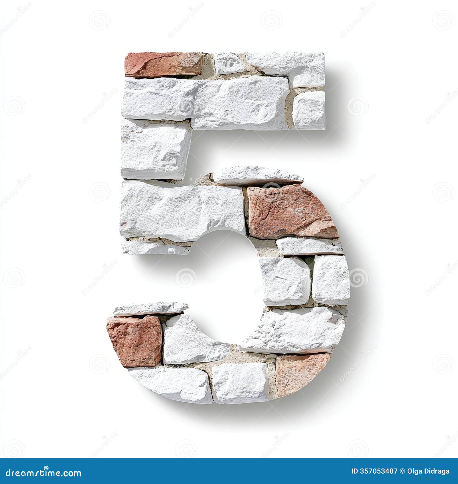 Stone Brick Number Five: Textured White and Red Brickwork Design Stock ...