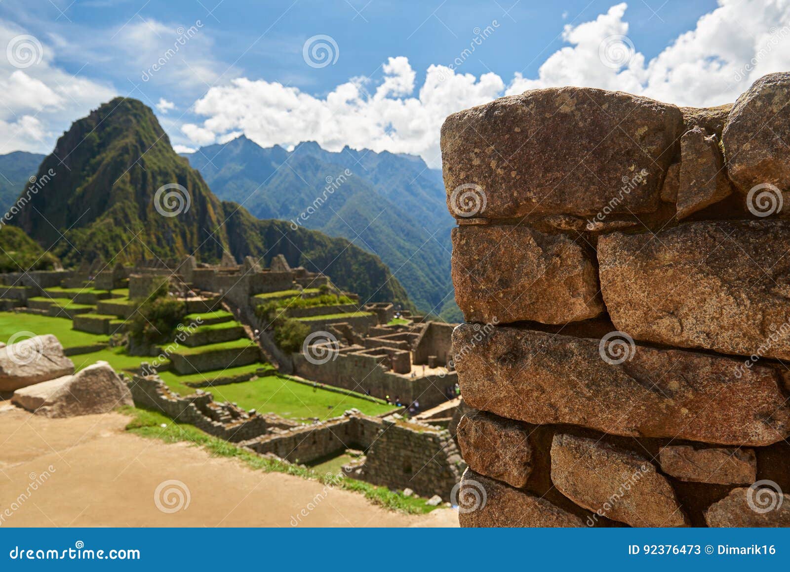 Stone Brick Wall in Machu Picchu Stock Image - Image of landscape, hill ...