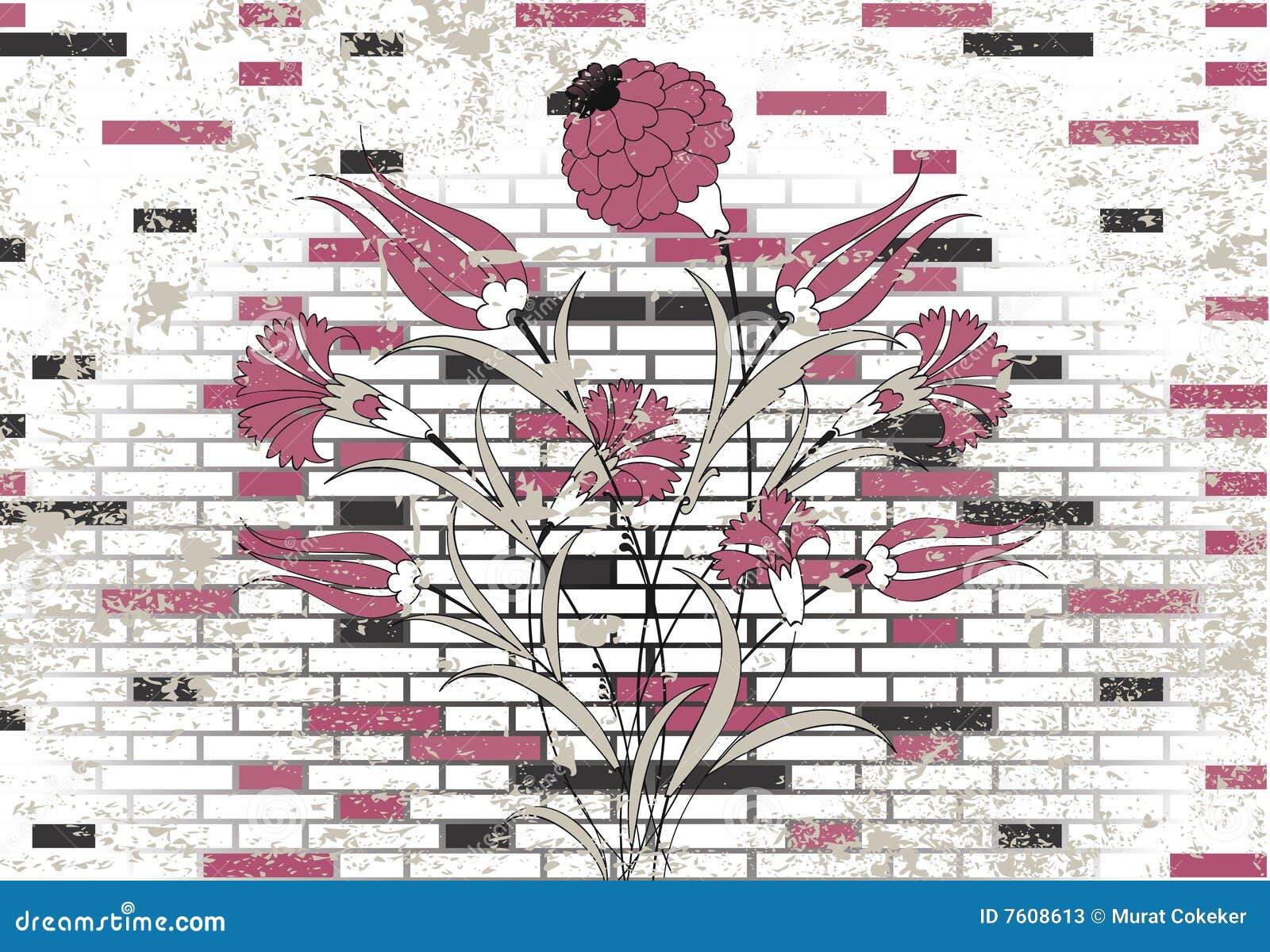 Stone Brick Wall and Ottoman Flower Design Stock Vector - Illustration ...