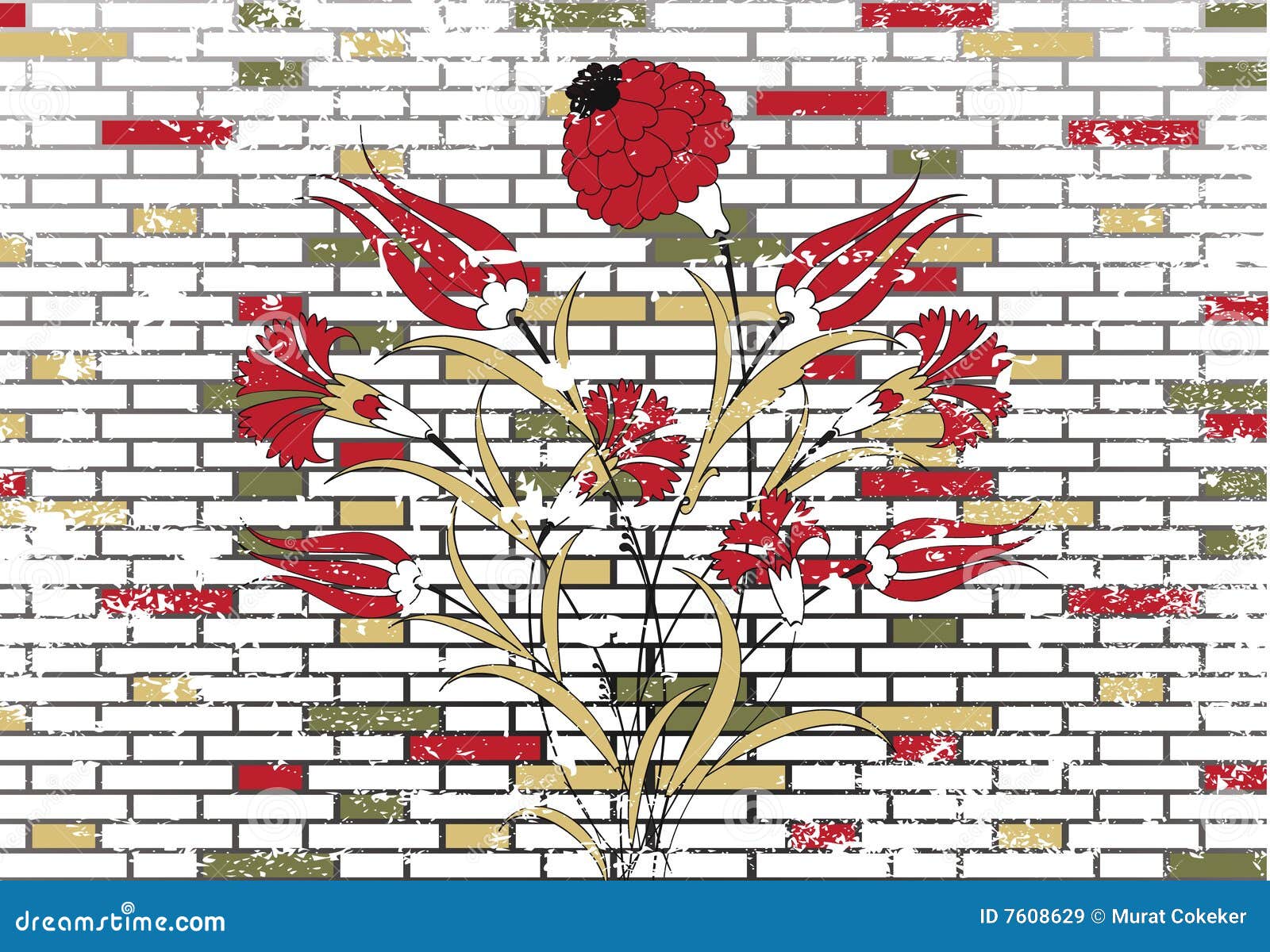 Stone Brick Wall and Ottoman Flower Design Stock Vector - Illustration ...