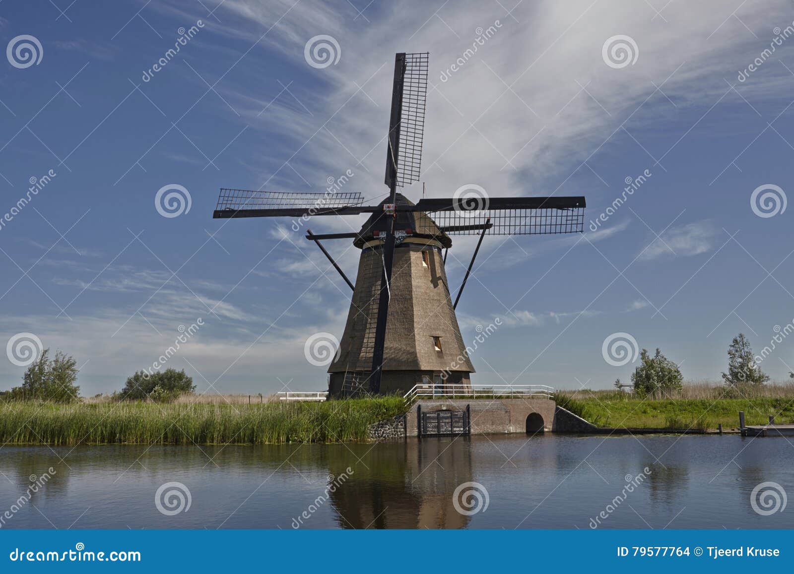 Stone Brick Windmill in Kinderdijk Stock Photo - Image of blue, color ...