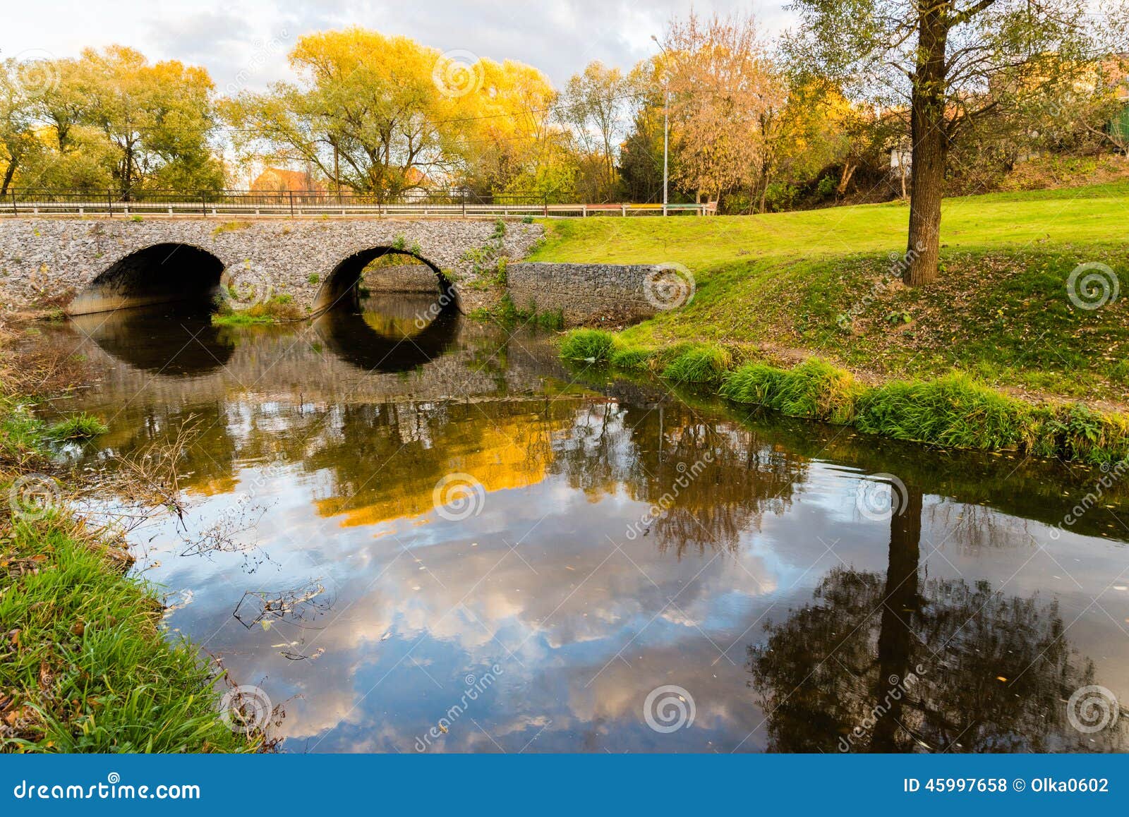 Stone Bridge and Autumn Landscape. Stock Photo - Image of nature ...