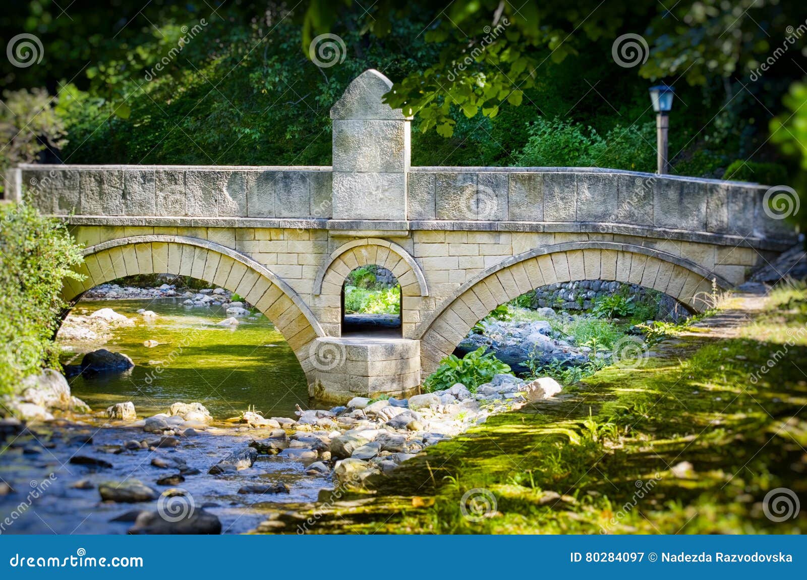 Stone Bridge at Forest River Stock Image - Image of architecture, plant ...