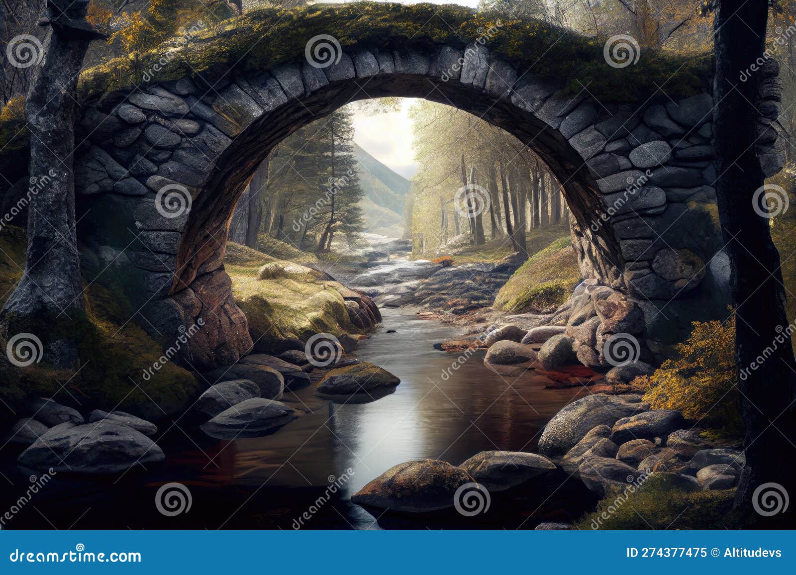 Stone Bridge in Forest, with Trees and Wildlife Visible Stock Image ...