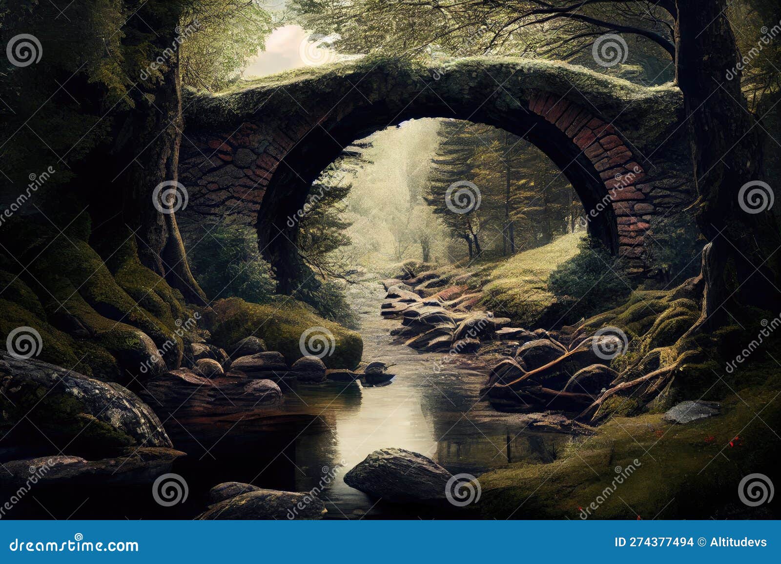 Stone Bridge in Forest, with Trees and Wildlife Visible Stock Photo ...