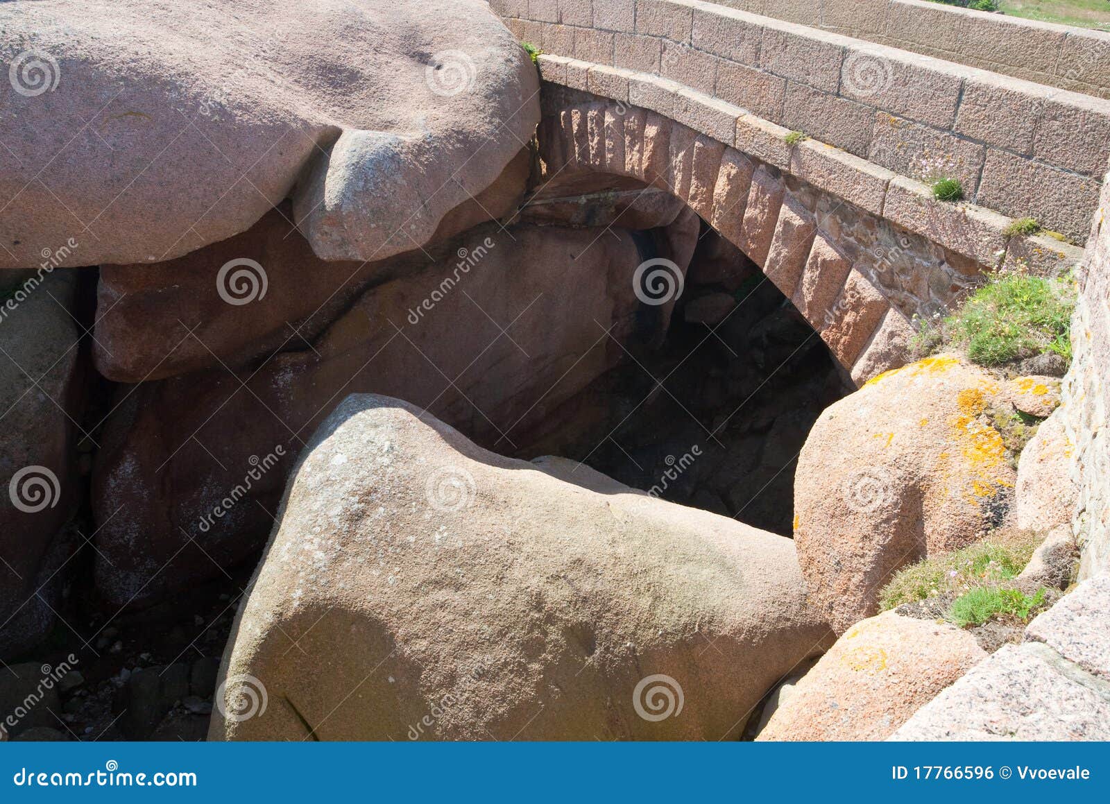 Stone Bridge Made From Rose Granite Rocks Stock Photo - Image of ...