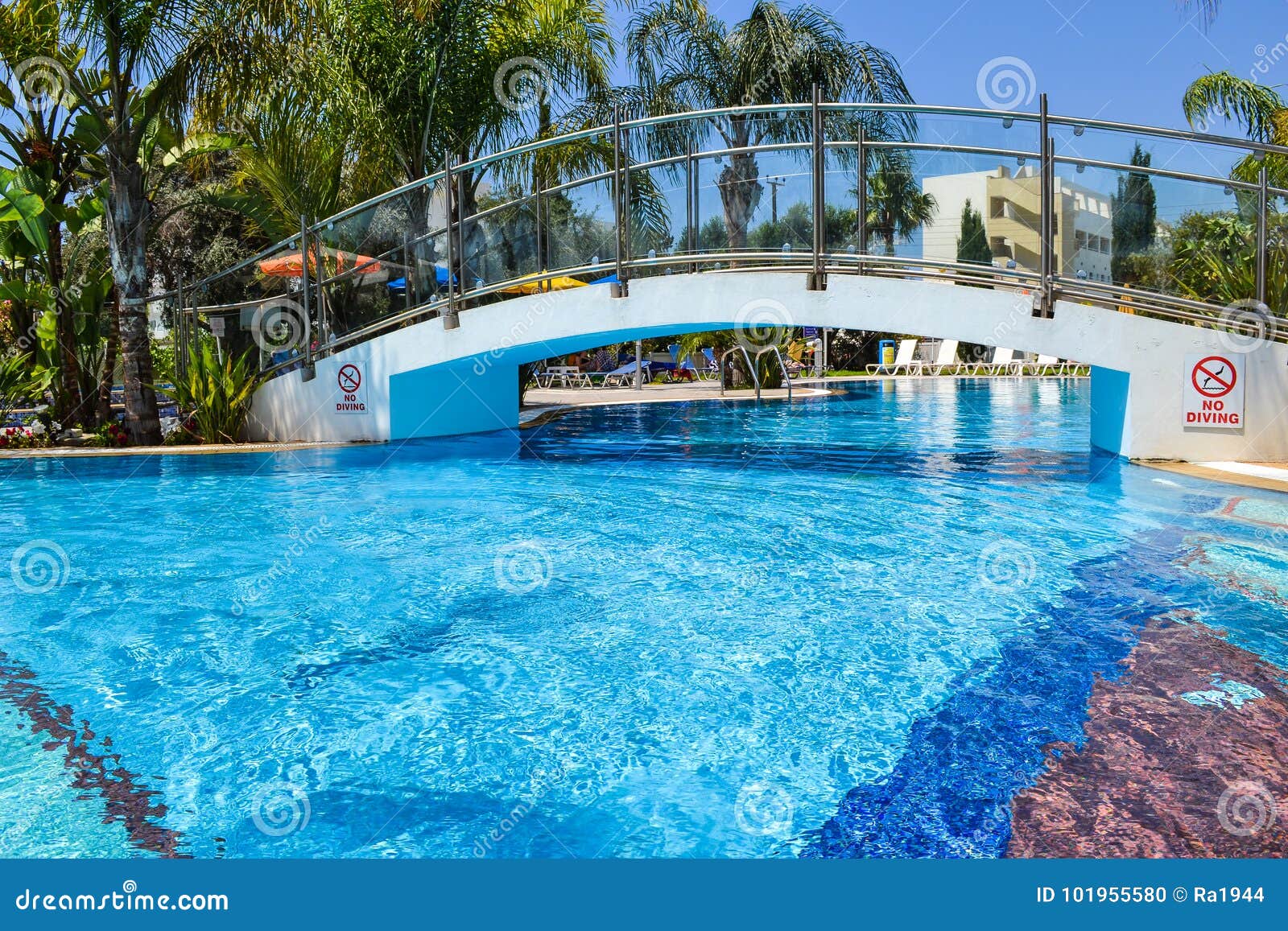 Stone Bridge Over the Outdoor Pool Stock Photo - Image of climate ...